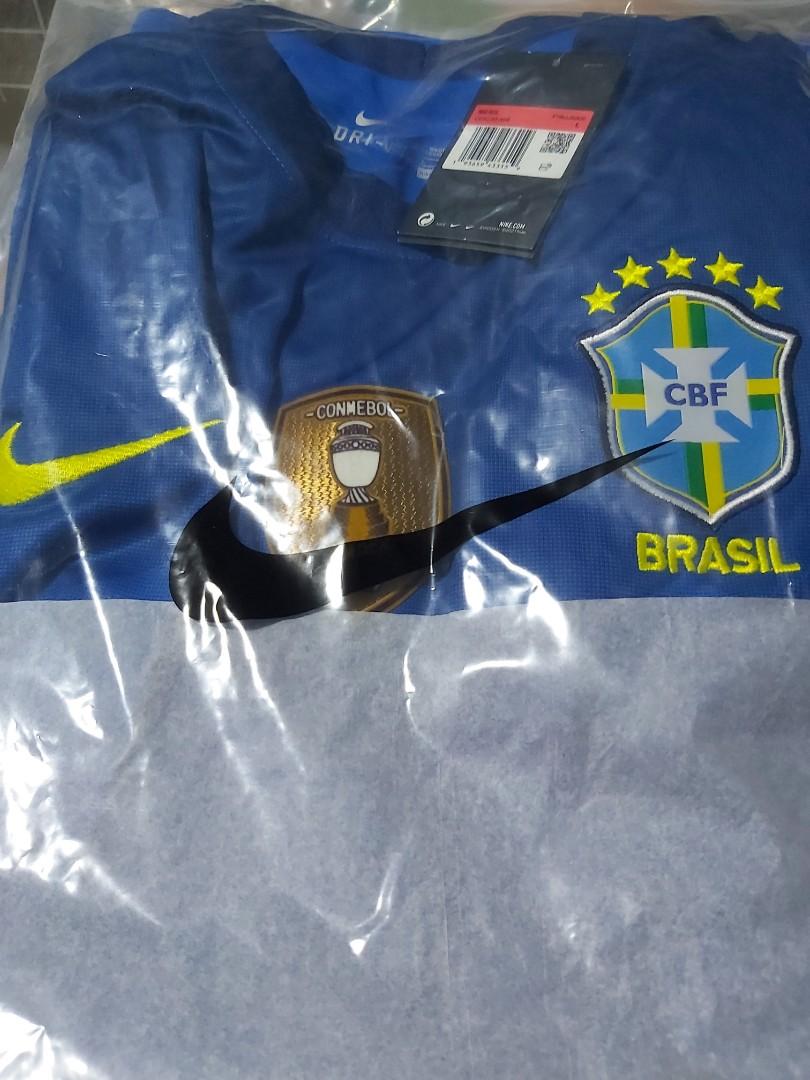 NEW Brazil blue away kit copa America patch football soccer jersey polo ...
