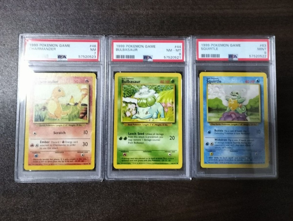PSA 9 SQUIRTLE/ PSA 8 BULBASAUR/ PSA 7 CHARMANDER BASE SET FULL SET ...