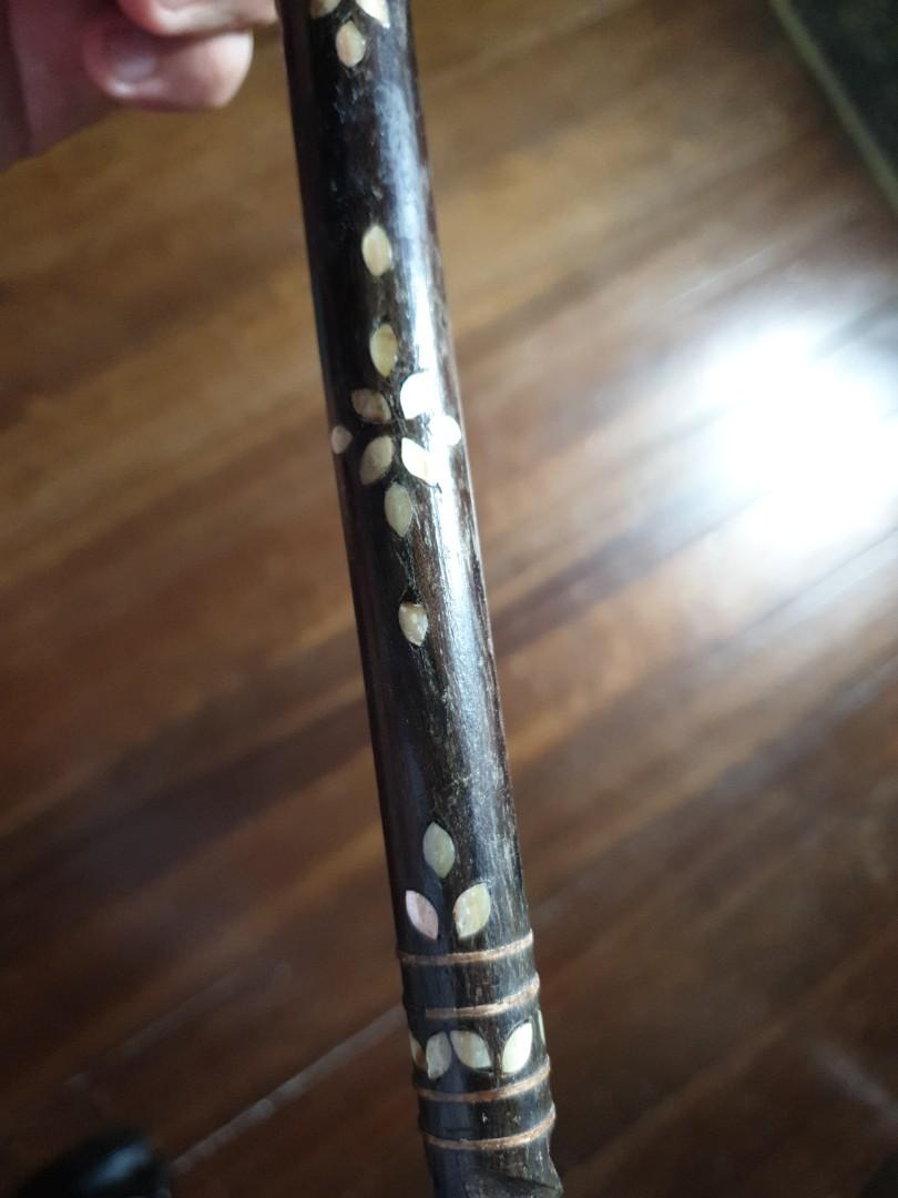 Vintage kamagong wood swagger stick pointer with mother of pearl inlay ...