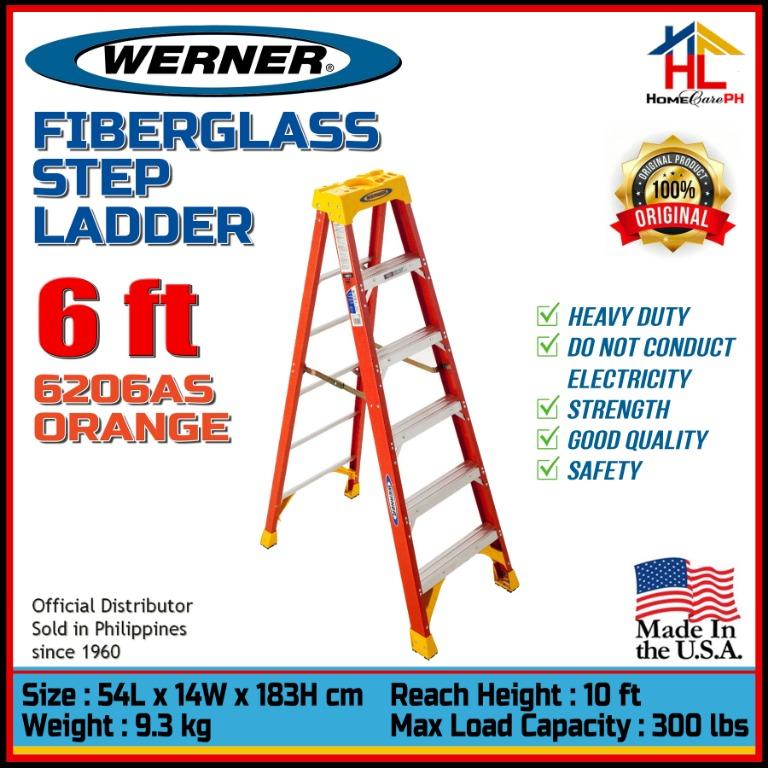 Werner Fiberglass Step Ladder (Orange) 4ft/5ft/6ft/8ft, Commercial ...