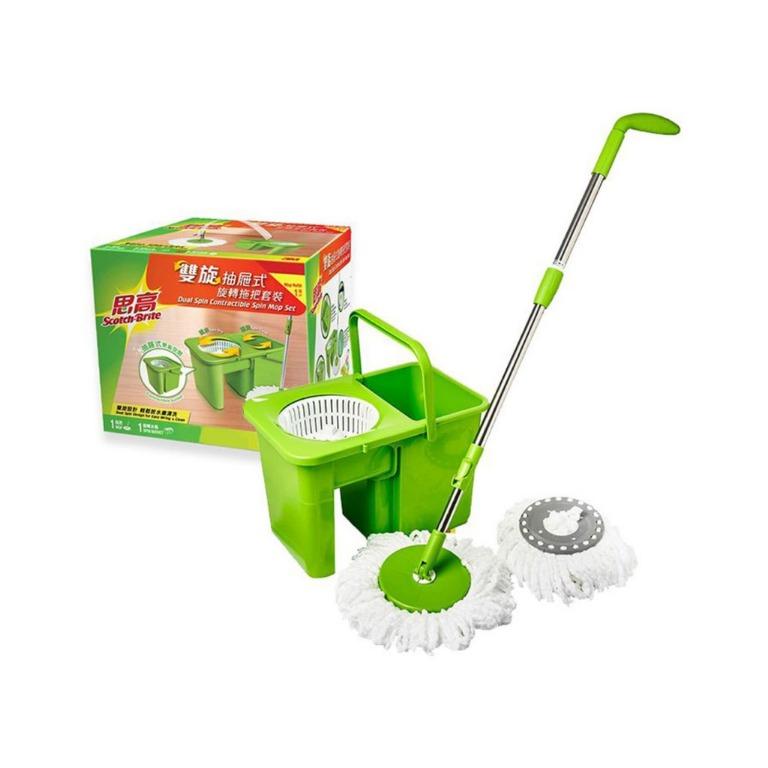 Dual Spin Contractible Microfiber Spin Mop Set, Furniture & Home Living ...
