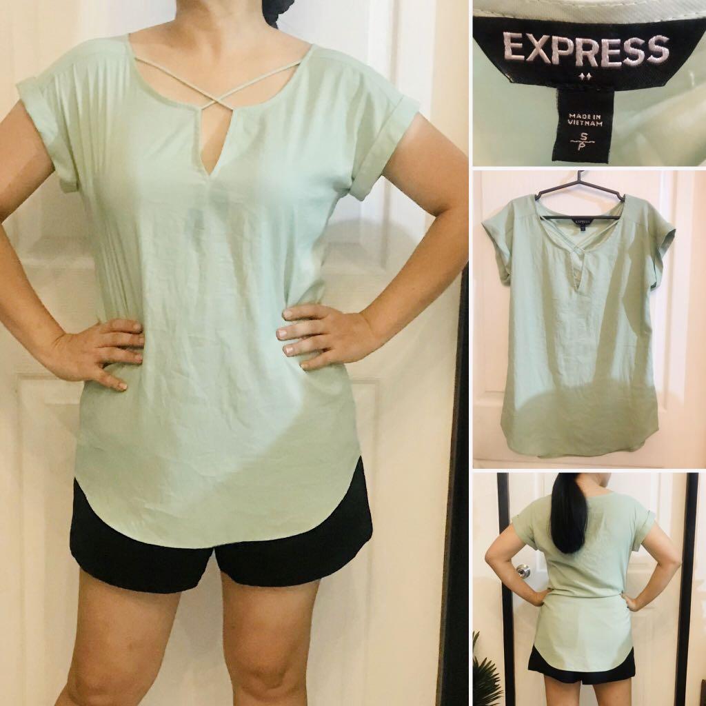EXPRESS GREEN SATIN TOP, Women's Fashion, Tops, Blouses on Carousell