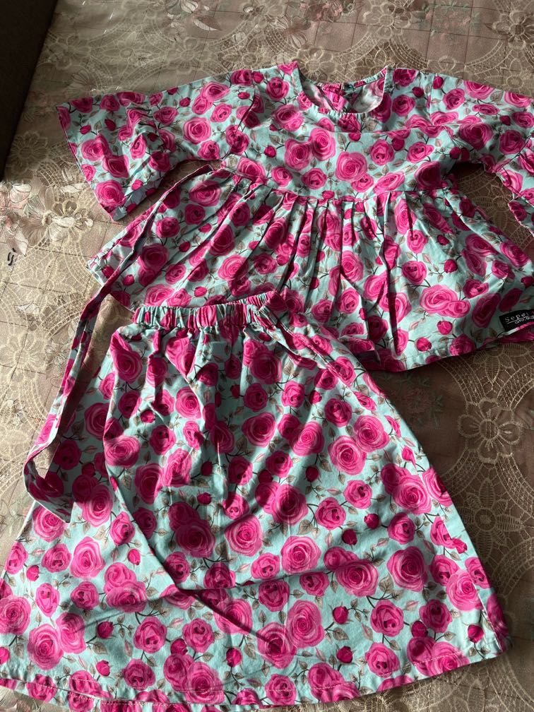 Flower peplum baju raya, Babies & Kids, Babies & Kids Fashion on Carousell