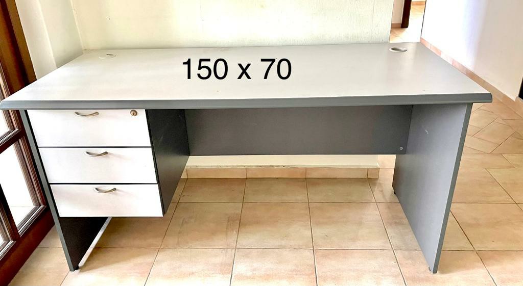 Gray Office Table with well functioning sliding cabinets, Furniture ...