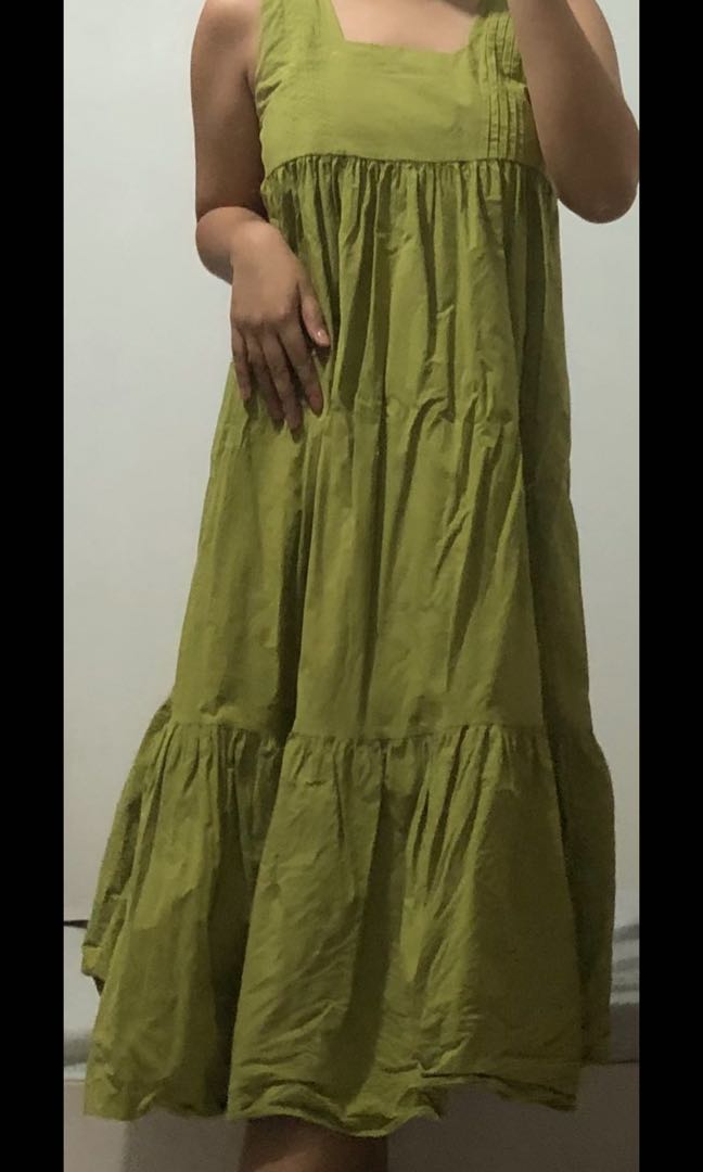 linen avocado green maxi dress, Women's Fashion, Dresses & Sets ...