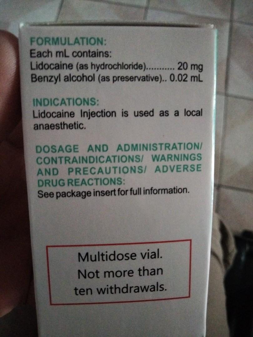 Locaine/lidocaine 50ml solution for injection, Health & Nutrition ...
