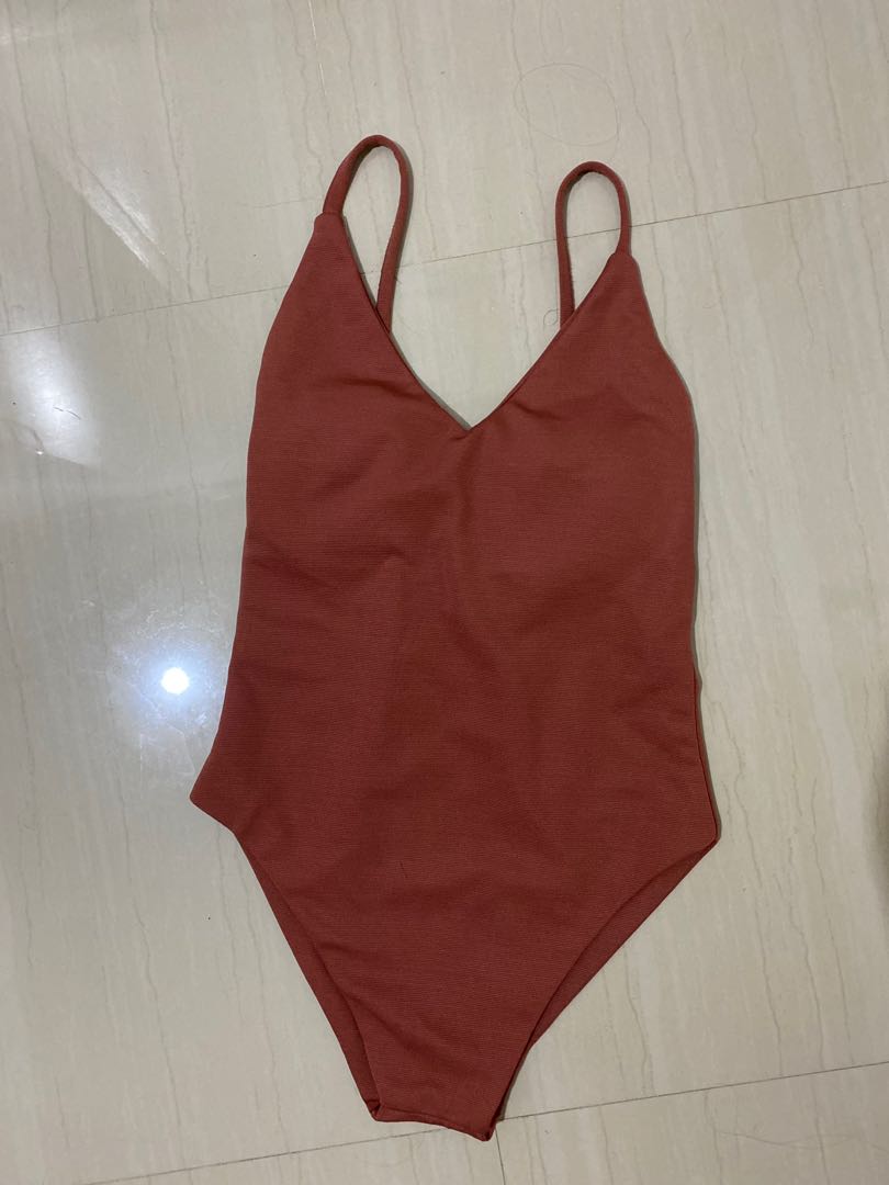 Rust Color One-Piece Swimsuit, Women's Fashion, Swimwear, Bikinis ...