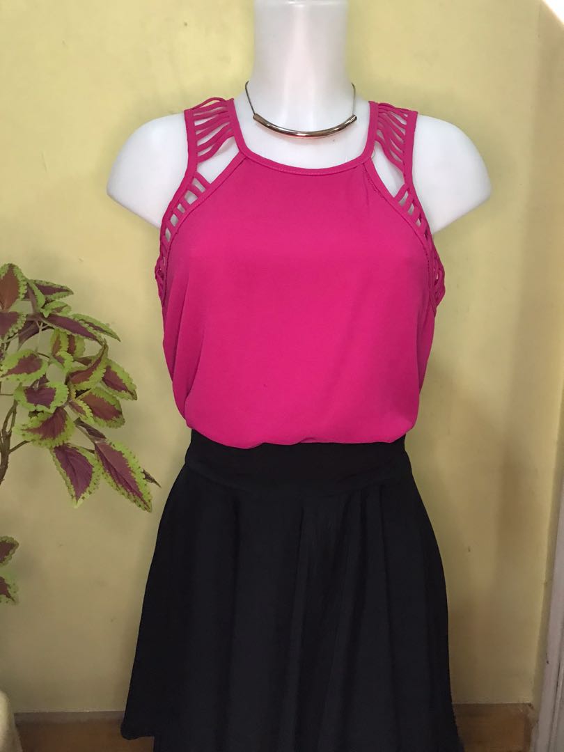 Sexy Shoulders Fuschia Pink Cutout Top, Women's Fashion, Tops ...