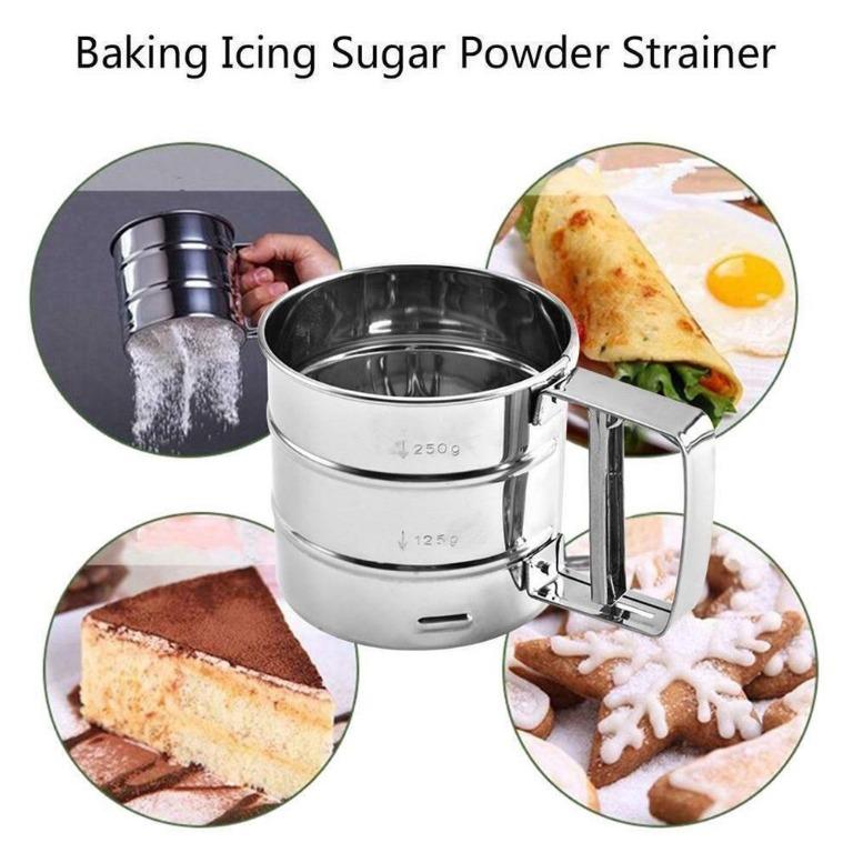 Stainless Steel Flour Sifter Handheld Powder Flour Sieve Icing Sugar ...