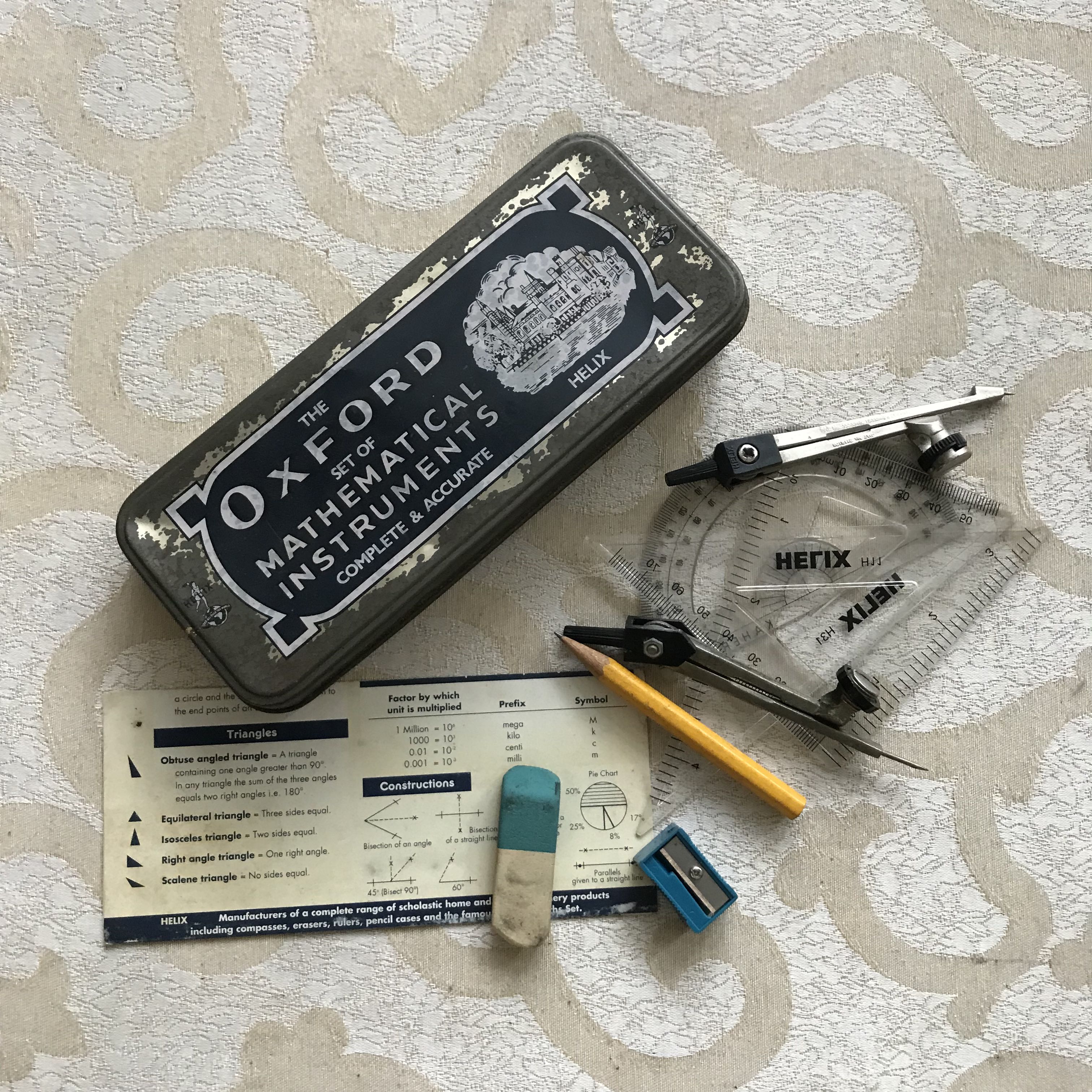 Vintage Oxford mathematical instruments (complete set) in tin box ...