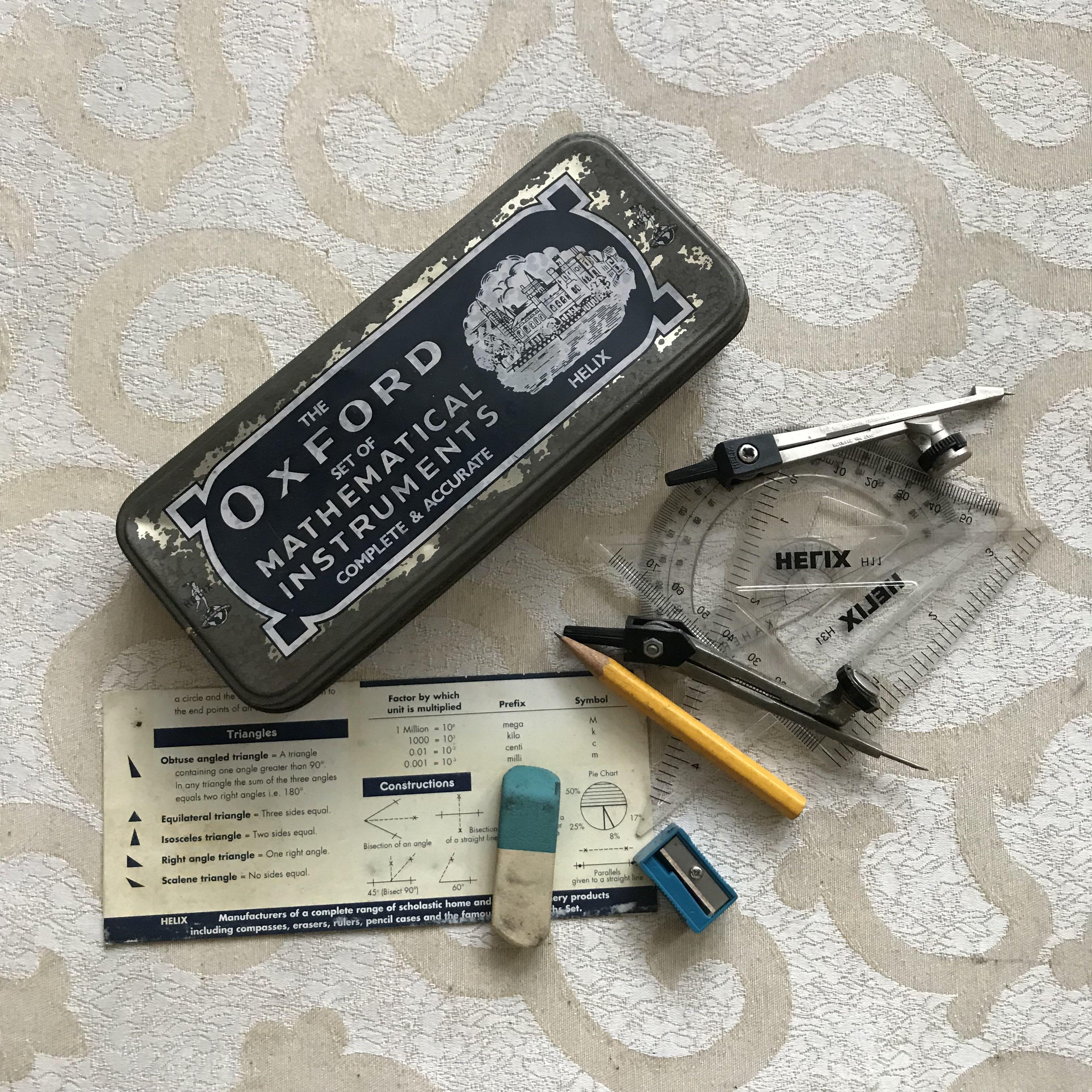 Vintage Oxford mathematical instruments (complete set) in tin box ...