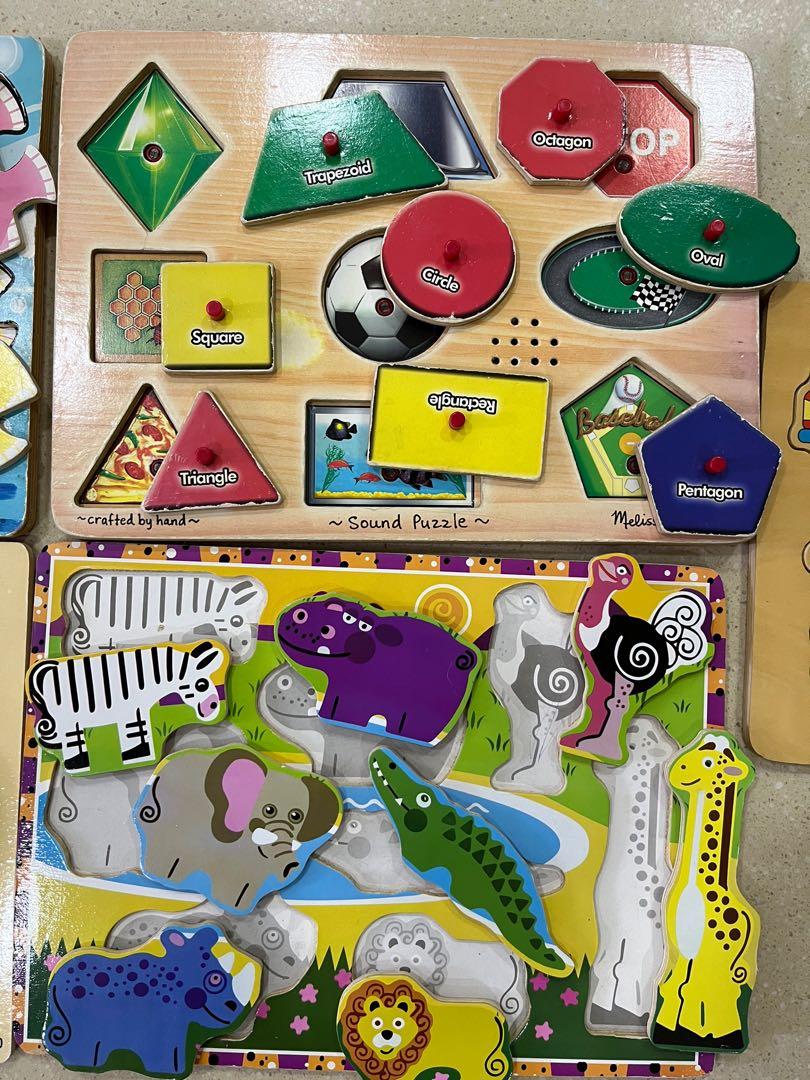 Wooden puzzles Melissa & Doug shapes colours animals vehicles fruits ...