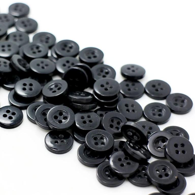 10 Pcs Kancing Resin Hitam 11mm 1,1cm 4 Lubang Pakaian Kemeja Baju Hem ...
