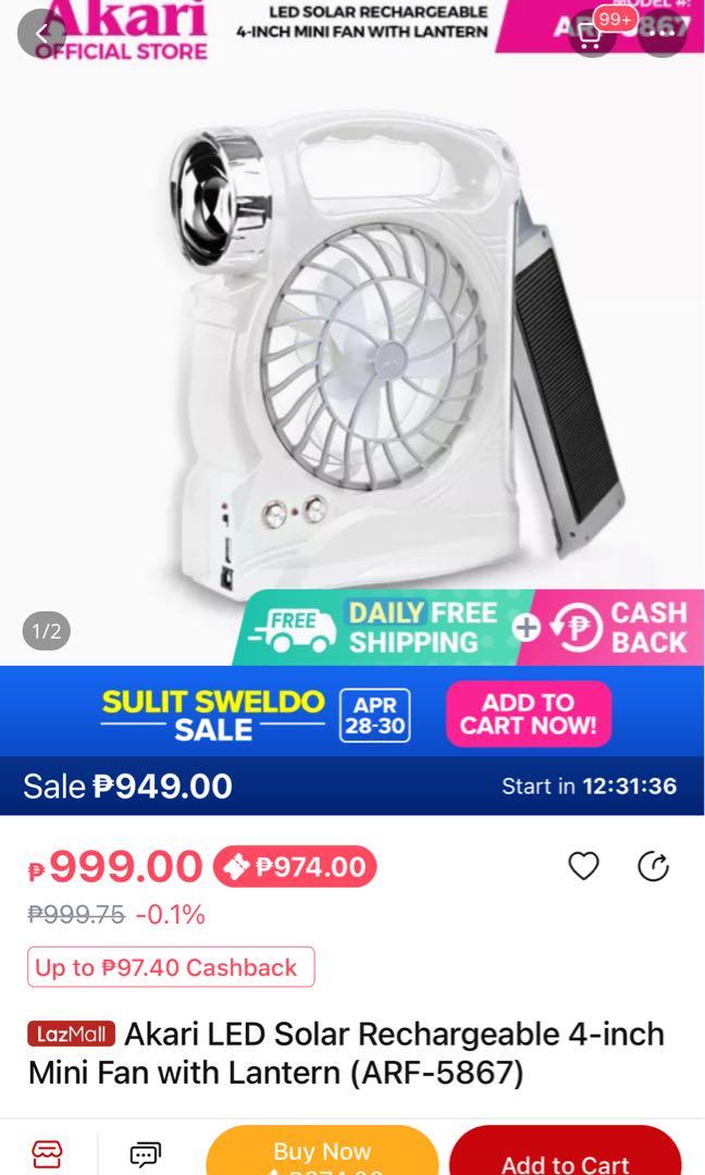 AKARI LED SOLAR FAN, TV & Home Appliances, Electrical, Adaptors ...