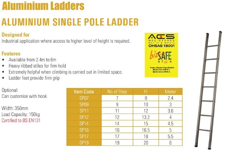 Aluminium Single Pole Ladder - Various Height, Furniture & Home Living ...