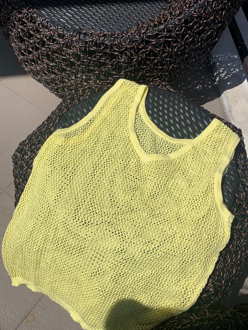 bright yellow vest crochet, Women's Fashion, Tops, Others Tops on Carousell