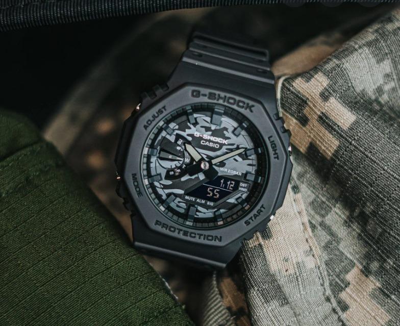 Casio G-Shock GA-2100CA-8A Wild Outdoors Grey Camouflage Octagon Analog Digital Men's Sport ...