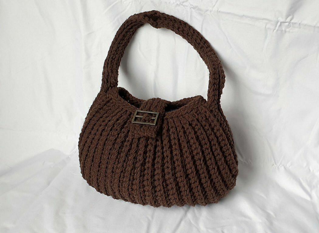 Handmade Crochet Dark Brown Shoulder bag, Handbag with Buckle Detailing ...