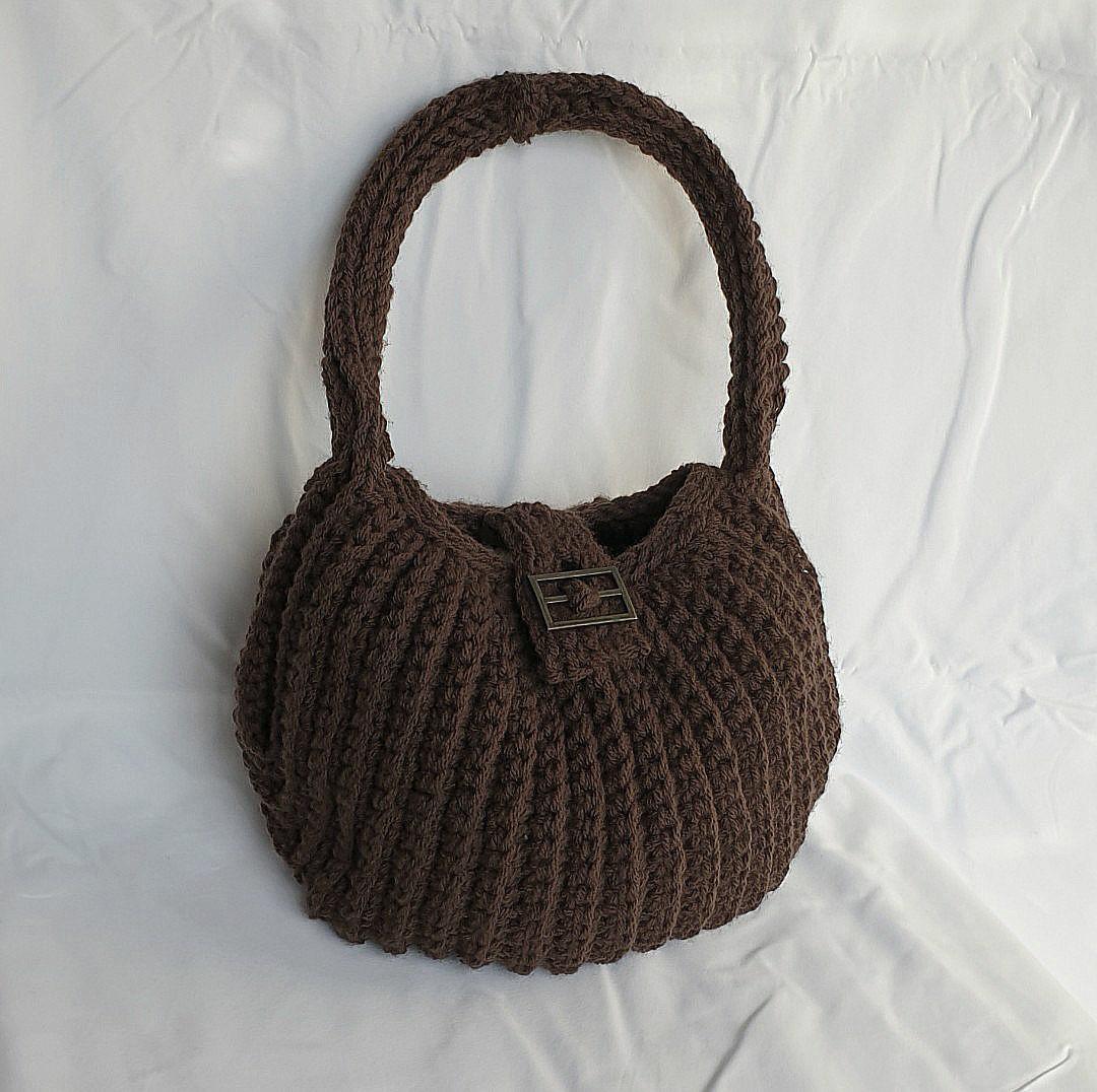 Handmade Crochet Dark Brown Shoulder bag, Handbag with Buckle Detailing ...