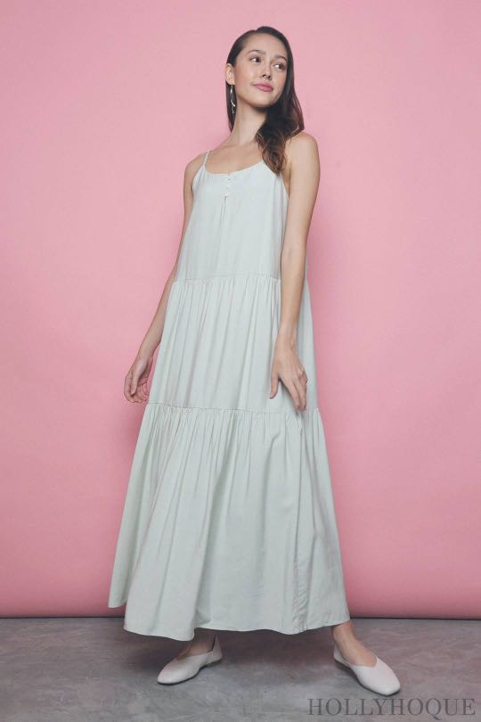 Hollyhoque Amari button maxi dress in mint, Women's Fashion, Dresses ...