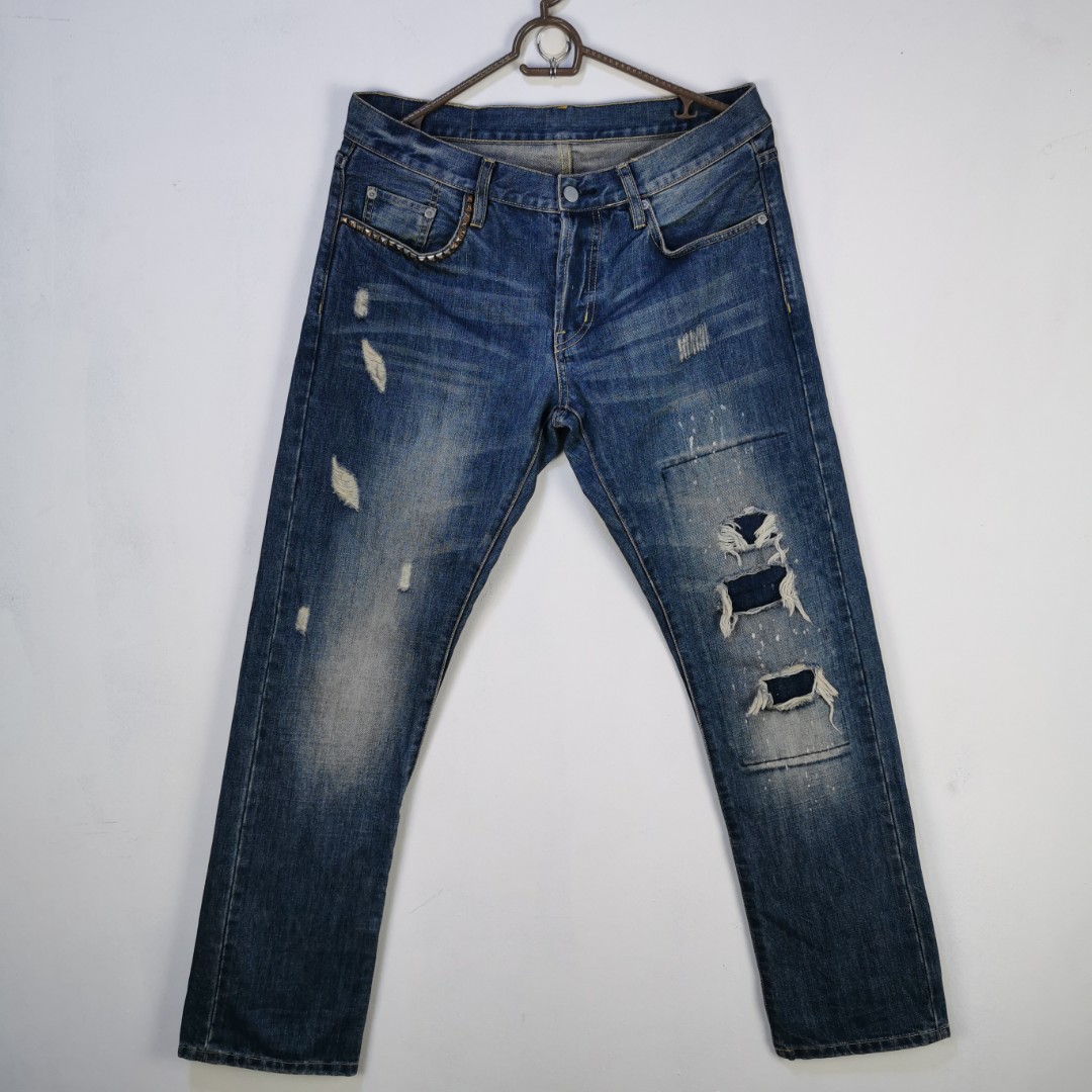 Hysteric Glamour patchwork studded jeans, Men's Fashion, Bottoms, Jeans ...