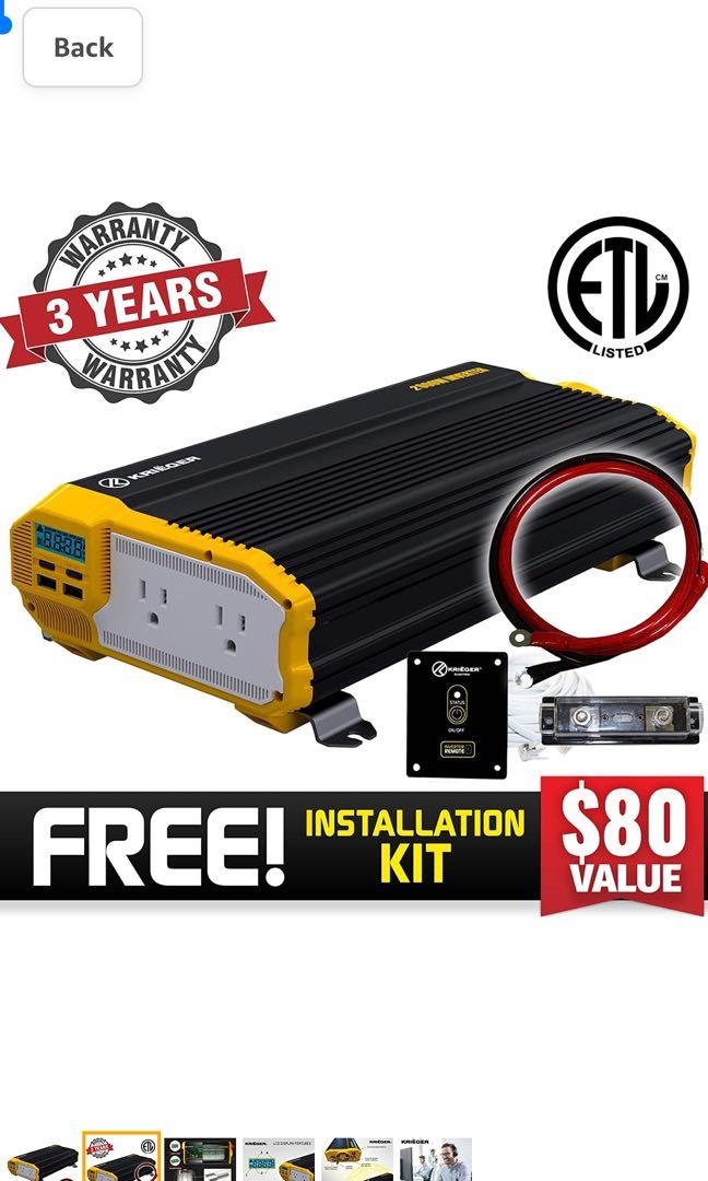 Krieger 2000 Watts Power Inverter 12V to 110V, Modified Sine Wave Car ...