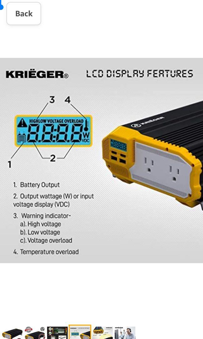 Krieger 2000 Watts Power Inverter 12V to 110V, Modified Sine Wave Car ...