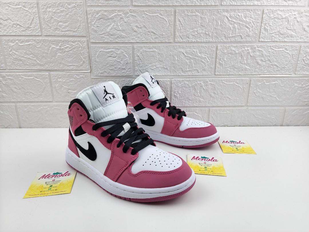 Nike Air Jordan 1 Mid Berry Pink, Fesyen Wanita, Sepatu di Carousell