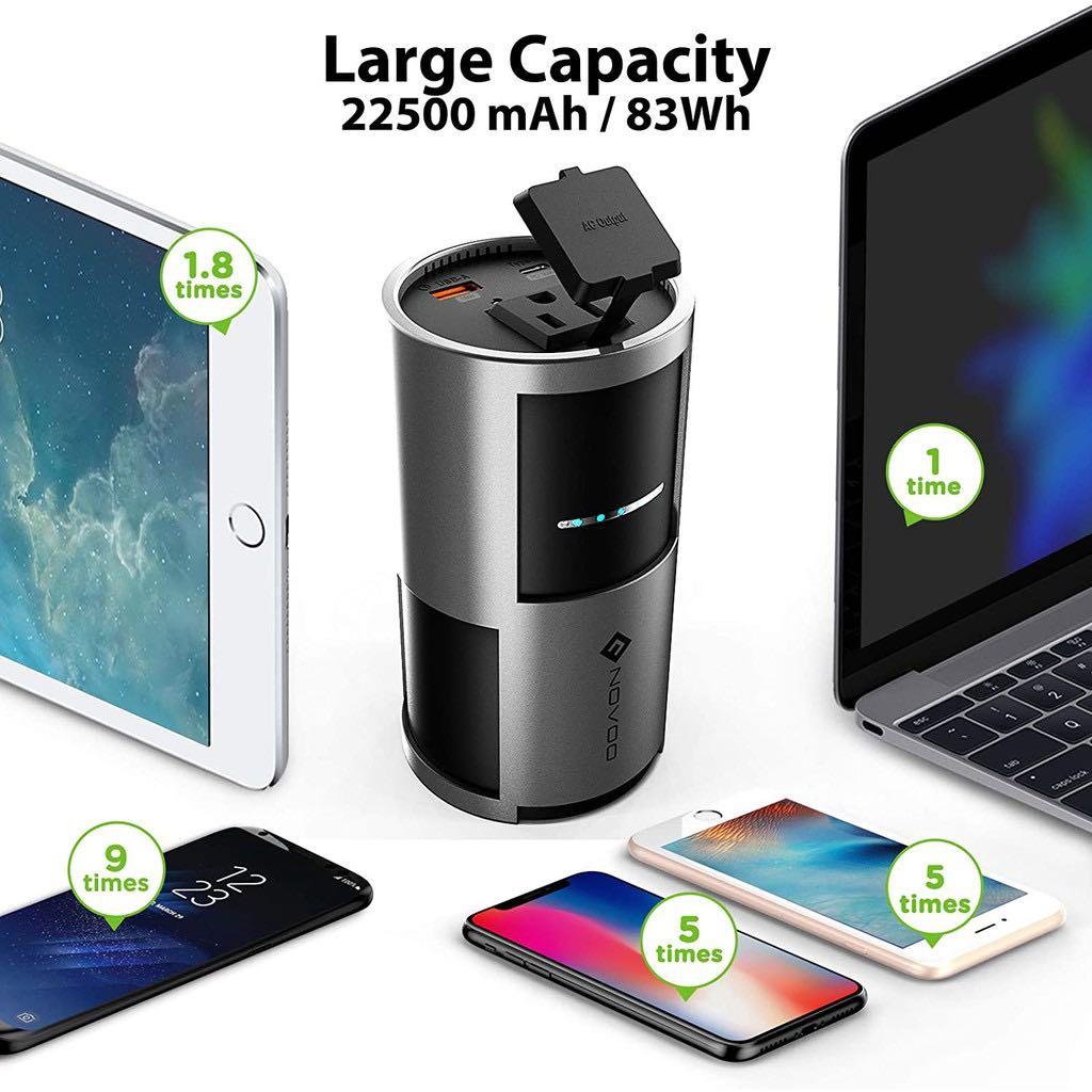 [NOVOO] AC Outlet Power Bank 85W 83Wh/22500mAh Laptop Portable Charger ...