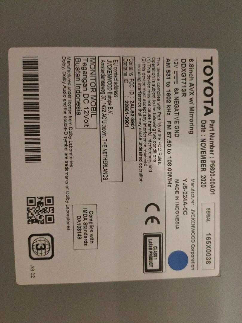 Original Toyota Altis Gen 12 Head Unit, Car Accessories, Electronics ...