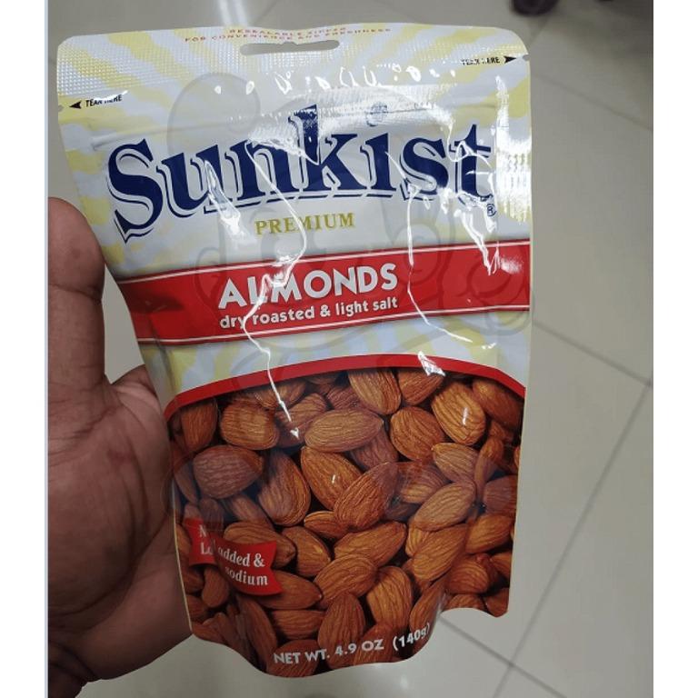 Sunkist Dry Roasted & Light Salt Almonds 140g, Food & Drinks, Packaged ...
