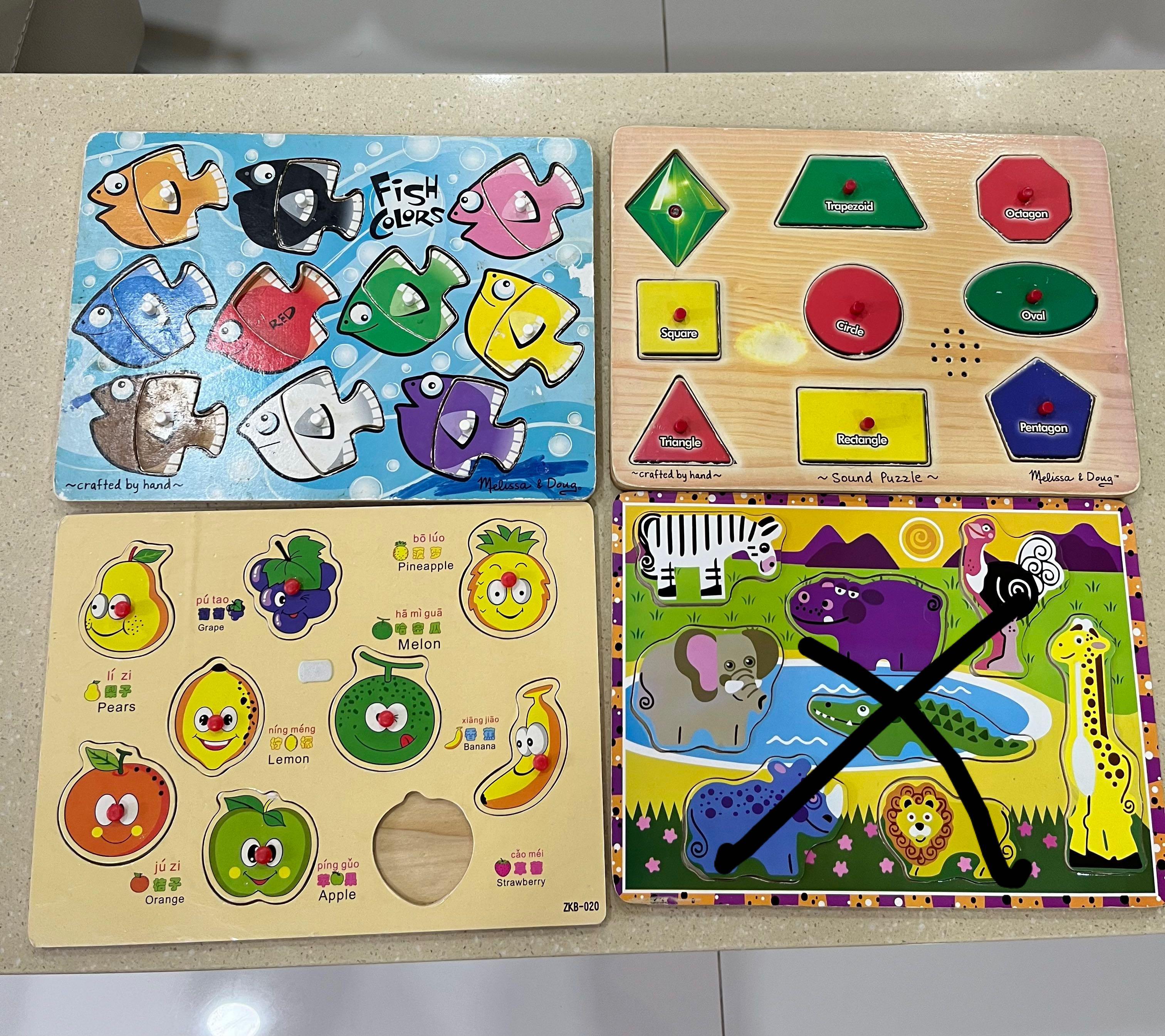 Wooden puzzles Melissa & Doug shapes colours animals vehicles fruits ...