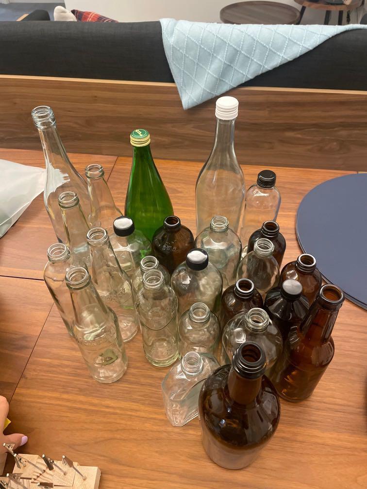 25 Empty Glass Bottles without Labels, Furniture & Home Living, Home ...