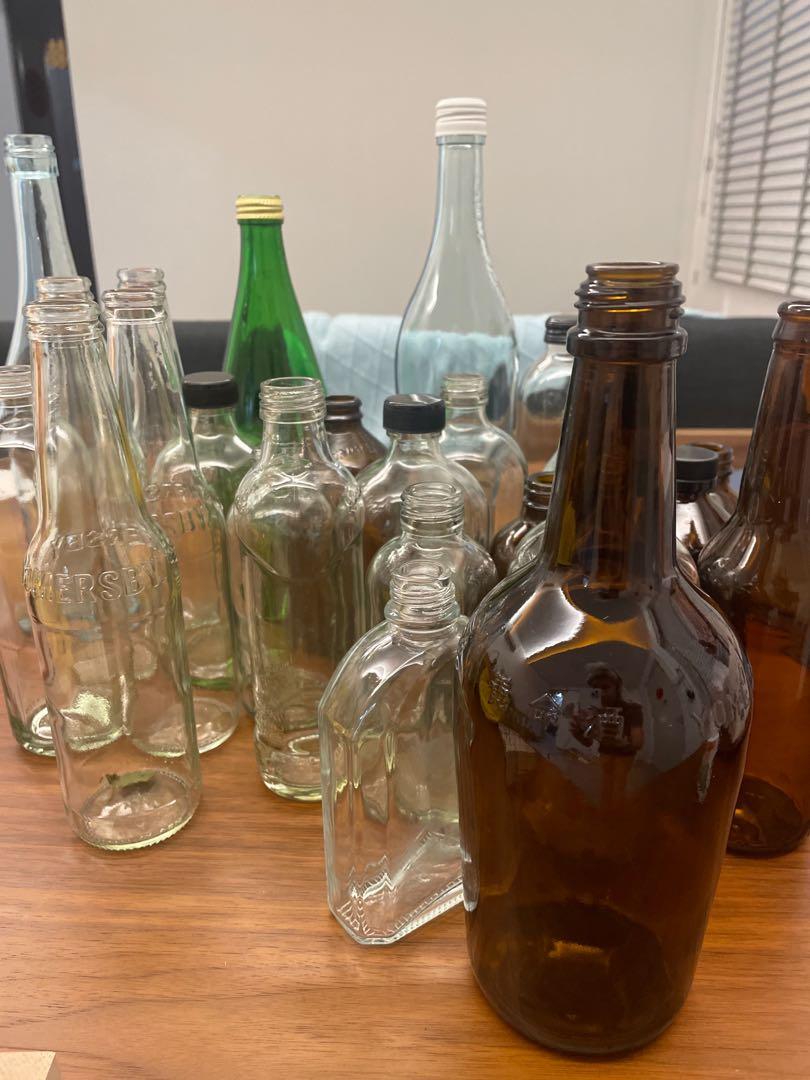 25 Empty Glass Bottles without Labels, Furniture & Home Living, Home ...