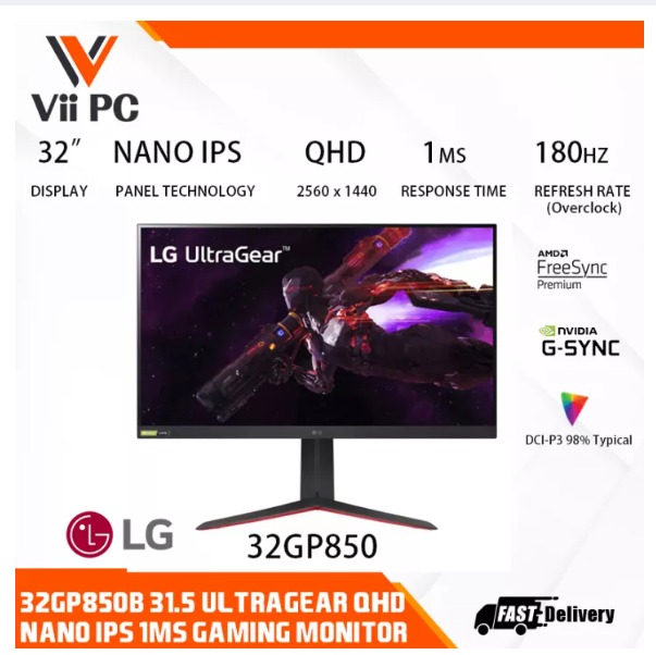 LG 32GP850 32" QHD 2560x1440 Nano IPS 180Hz 1ms QHD Nvidia G-Sync AMD ...