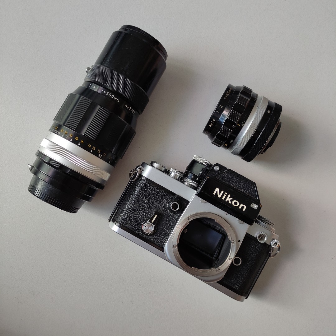 Nikon F2 + 2x lenses 35mm/200mm, Photography, Cameras on Carousell