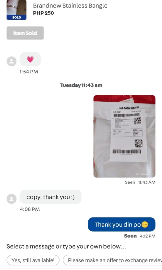 Proof of transaction, Announcements on Carousell