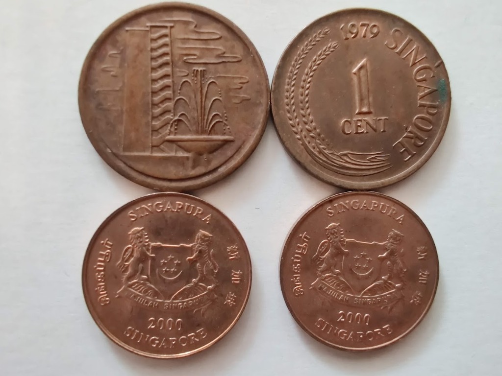 Singapore One Cent (1 Cent) coin 1979, 1980, 1982, 1986, and 2000 ...