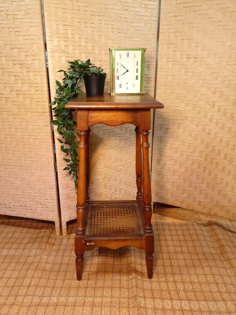 Vintage karimoku wooden spindles solihiya 2-tier telephone lamp stand ...