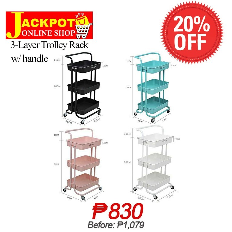3-Layer Trolley Rack with Handle, Furniture & Home Living, Kitchenware ...