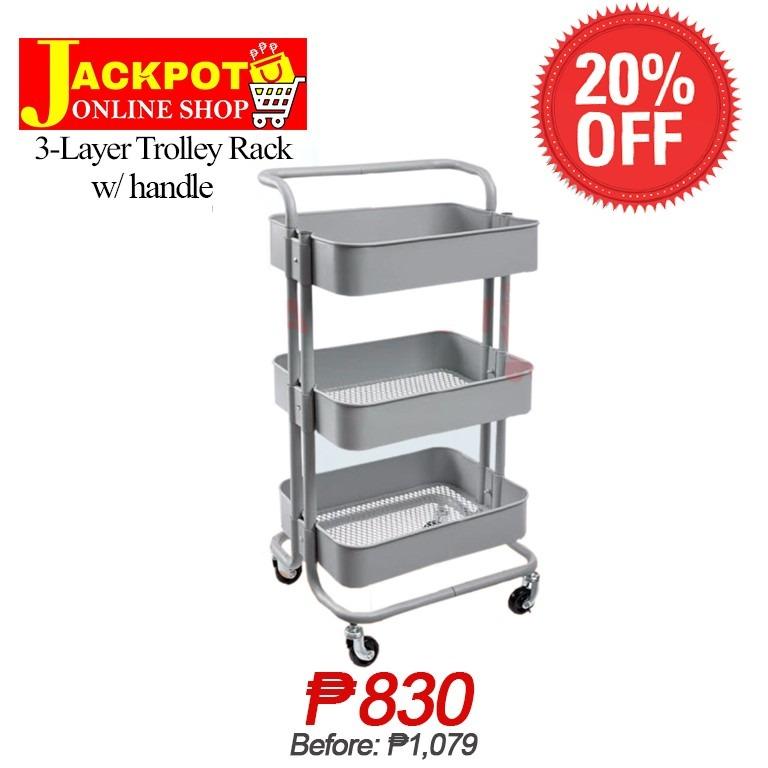 3-Layer Trolley Rack with Handle, Furniture & Home Living, Kitchenware ...