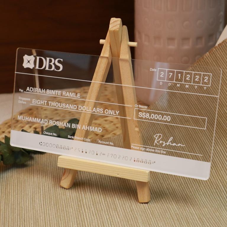 Clear Acrylic Mock up Cheque with stand, Hobbies & Toys, Stationery ...