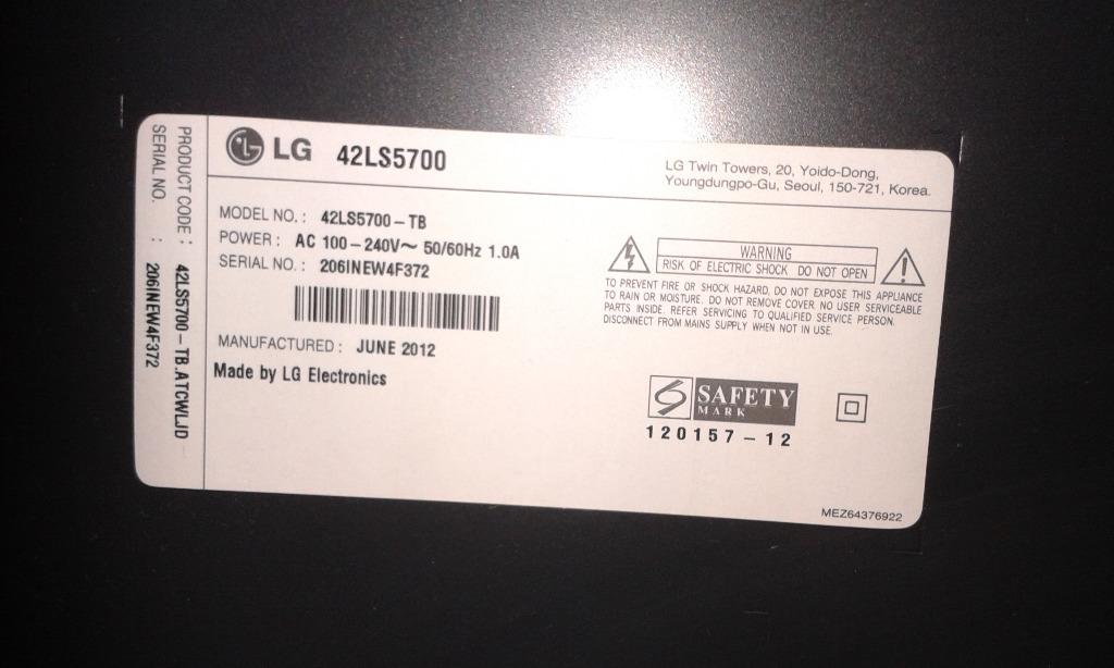 LG 42LS5700 42 inch Smart TV - with removable AC plug, remote control ...