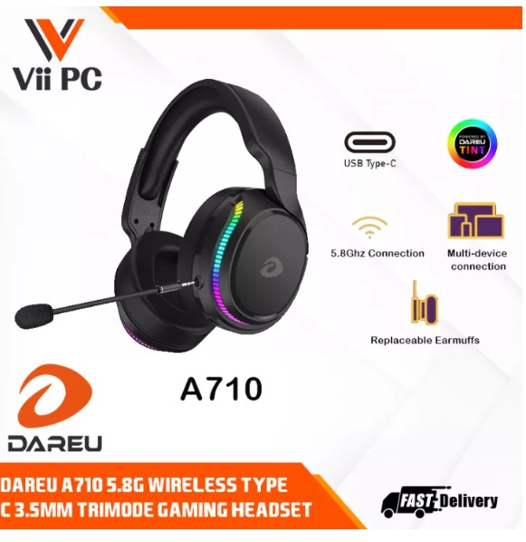 Dareu A710 5.8G Wireless Type-c 3.5mm Trimode Gaming Headset with RGB ...
