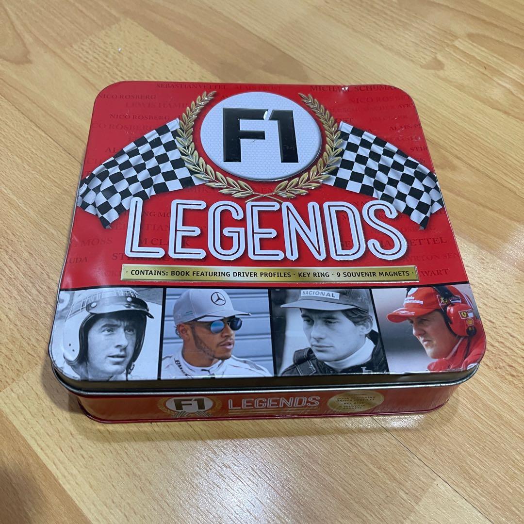 F1 legends formula 1 book with magnets tin can and car keychain ...