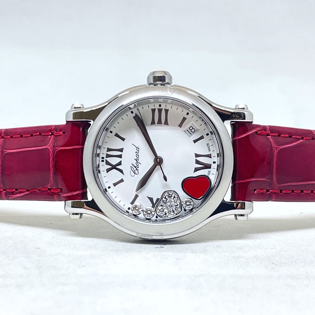 FS.BNIB CHOPARD HAPPY HEARTS HAPPY DIAMONDS QUARTZ WITH RED STONE 36MM ...