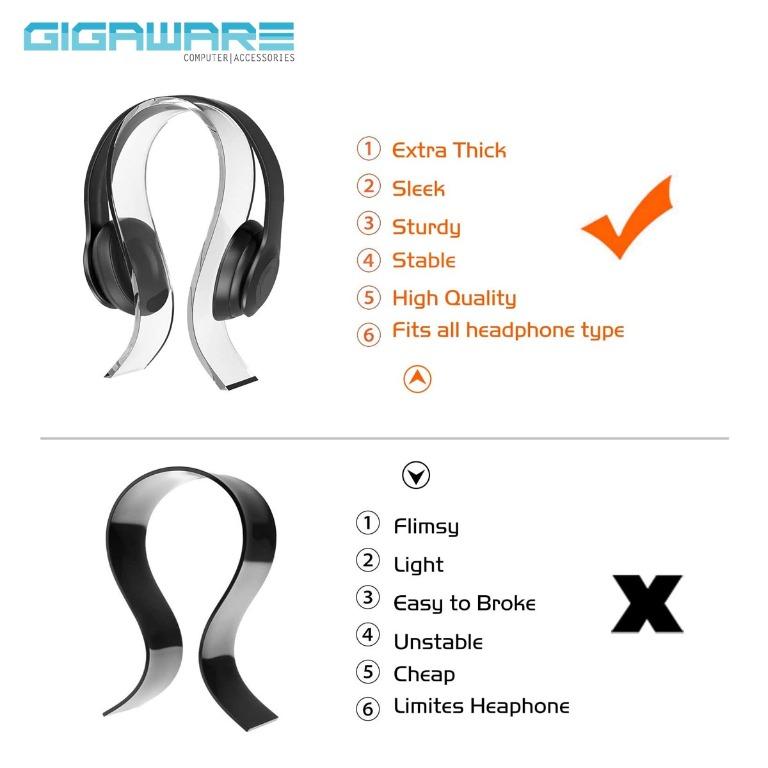 Gigaware Acrylic Headphone Headset Display Stand 8mm Thickness, Audio ...