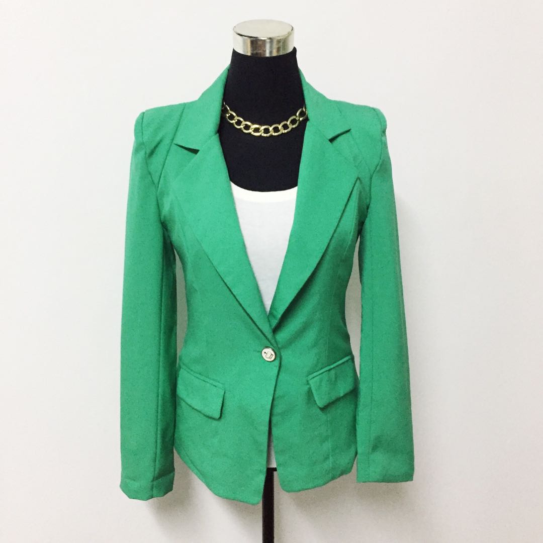 Green Blazer, Women's Fashion, Coats, Jackets and Outerwear on Carousell