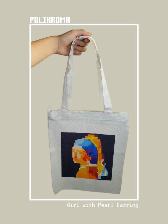 Pixel Art Tote Bag by Polikroma (Girl with pearl earring design), Women ...