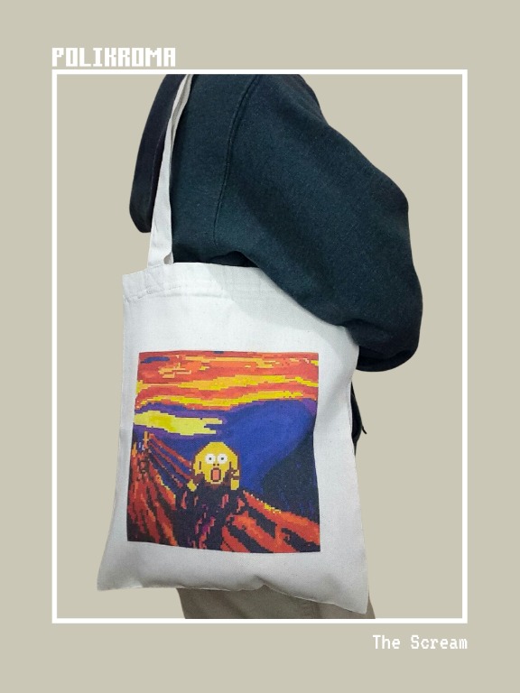 Pixel Art tote bag by Polikroma (The Scream design), Women's Fashion ...